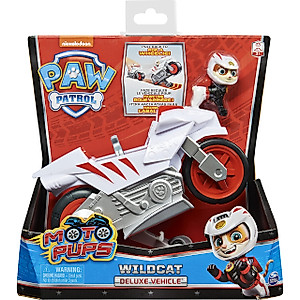 Paw Patrol, Moto Pups Wildcat’s Deluxe Pull Back Motorcycle Vehicle with Wheelie Feature and Figure