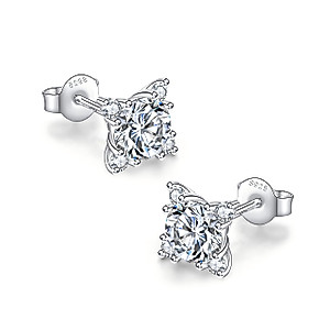 Reapuson Moissanite Stud Earrings D Color VVS1 Clear Round Lab Created Moissanite Earrings 18K Gold Plated 925 Sterling Silver Stud Hypoallergenic Flat Back Earrings for Men Women