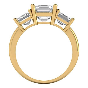 Clara Pucci 3.19 Carat Square Emerald cut 3 stone Solitaire White Sapphire Designer Wedding Bridal art deco Anniversary Ring 14k Yellow Gold 9.5