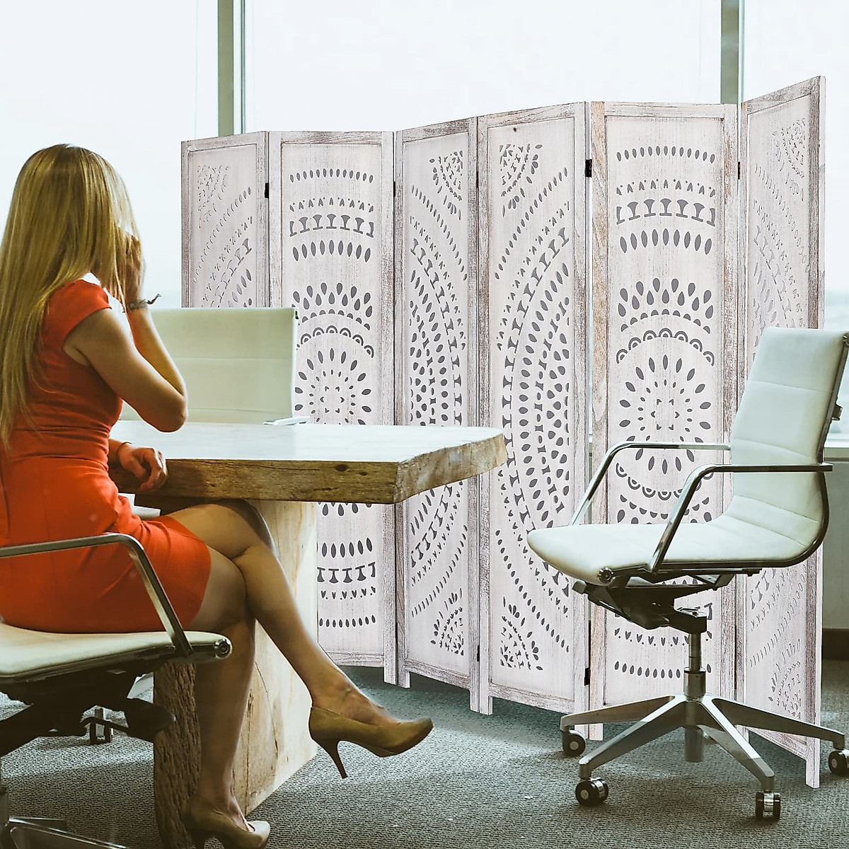Salfanre 6 Panel Room Divider, Room Divider Screen, Room Divider Panel, Folding Screen Room Divider, 5.6 Ft, White