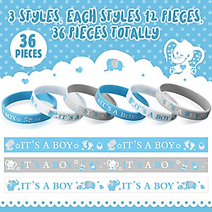 Zomiboo 36 Pieces Baby Shower Rubber Bracelets, It's a Boy It's a Girl Wristbands Elephant Baby Shower Decorations for Boy Girl Baby Shower Party Favor Gender Reveal Party Supplies (Boy Style)
