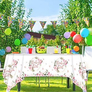 ssailue decor Girl Baby Shower Decorations Floral Baby Girl Tablecloths 3 Pieces Plastic Disposable Floral Gold Baby Table Covers for Rectangle Tables Floral Boho Rustic Girls Party Supplies
