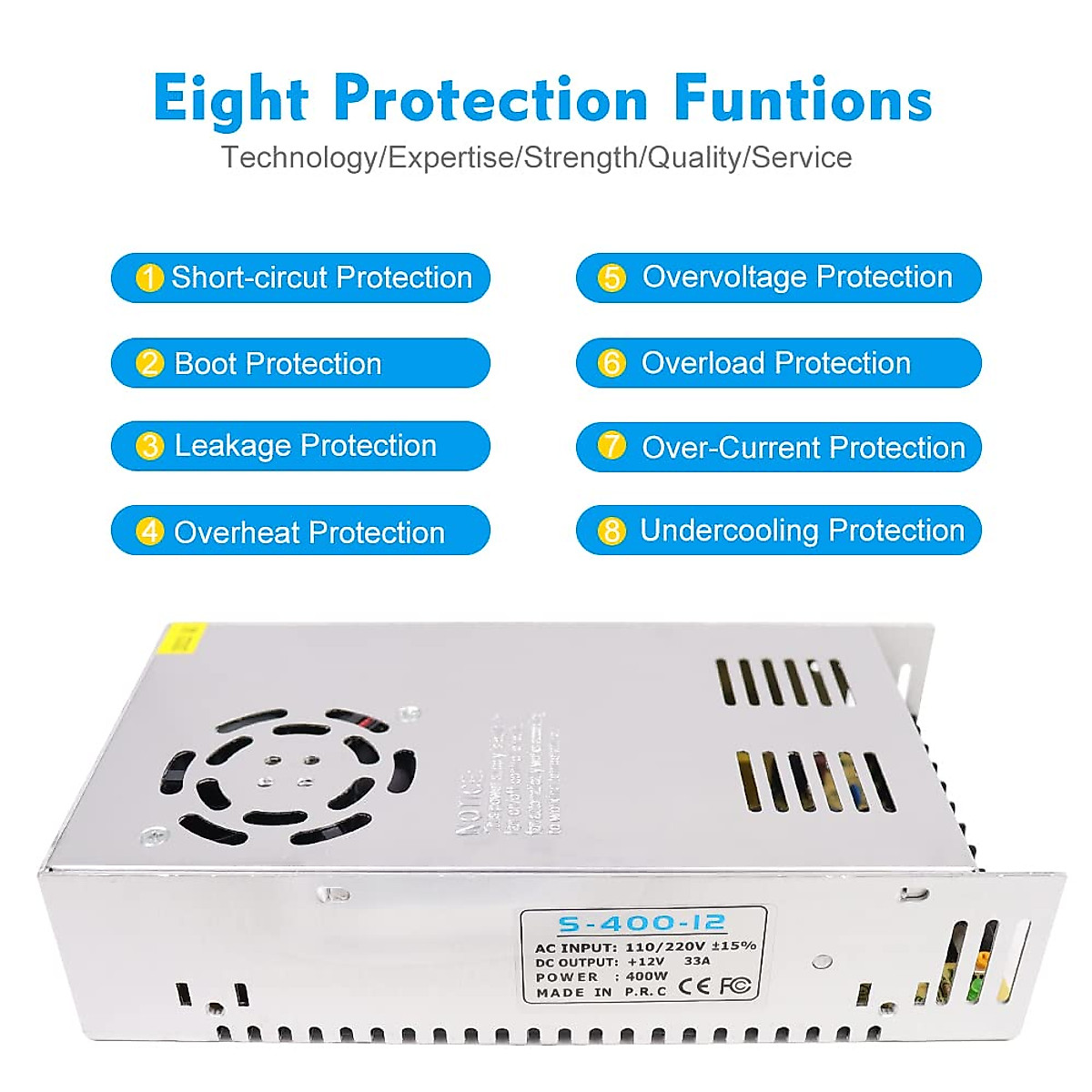 12V 33.3A Universal Regulated Switching Power Supply,400W 100-240V AC to DC, for CCTV, Radio, Computer Project, LED Strip Lights, 3D Printer