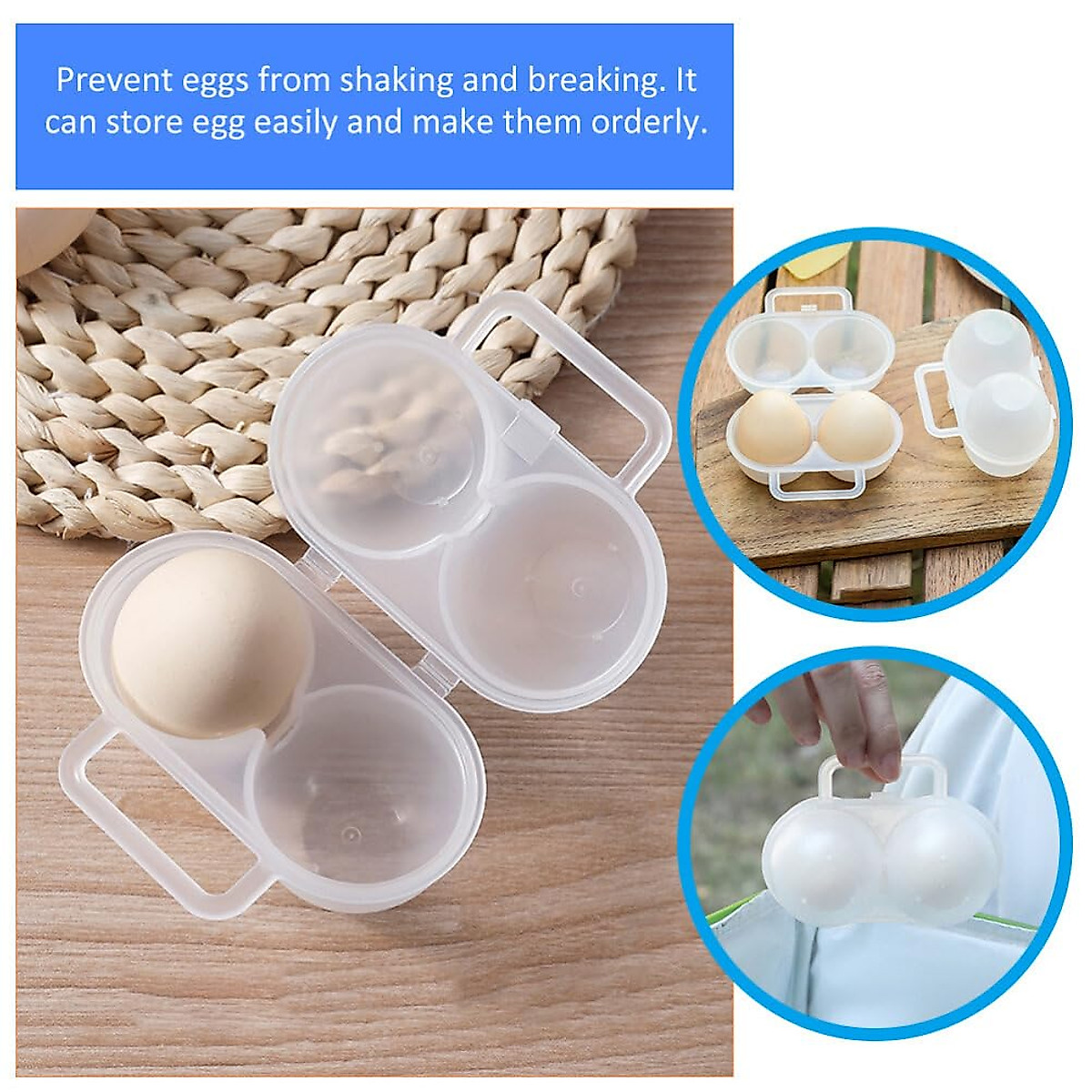 ULTECHNOVO Outdoor Egg Holder, 2 Pcs Egg Storage Box Portable Camping Egg Carrier 2 Eggs Case Egg Storage Container for Hiking Outdoor Kitchen Tools Portable Storage Box