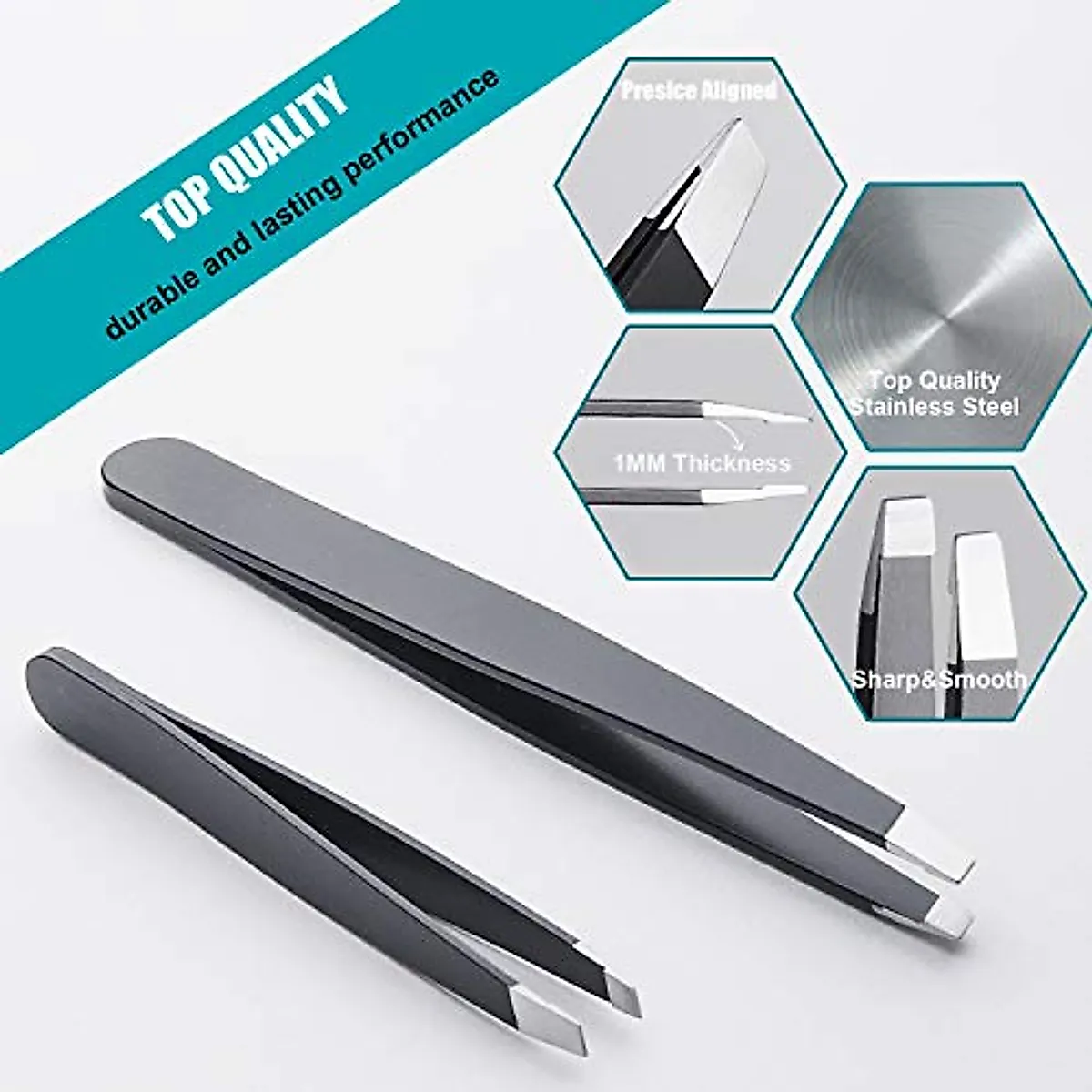 Lepinko 2PCS Slant Tweezers, Classic and Mini Size, Stainless Steel, Precision Eyebrow Plucker for Facial Hair, Ingrown Hair, Splinter Removal and Precise Needs, for Men and Women