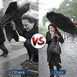 Poecent Folding Travel Umbrella Windproof Compact Umbrella Inside Out Umbrella Reversible Reverse Umbrella Automatic Open and Close Windproof Umbrella for Woman & Man UV Sun & Rain Blue