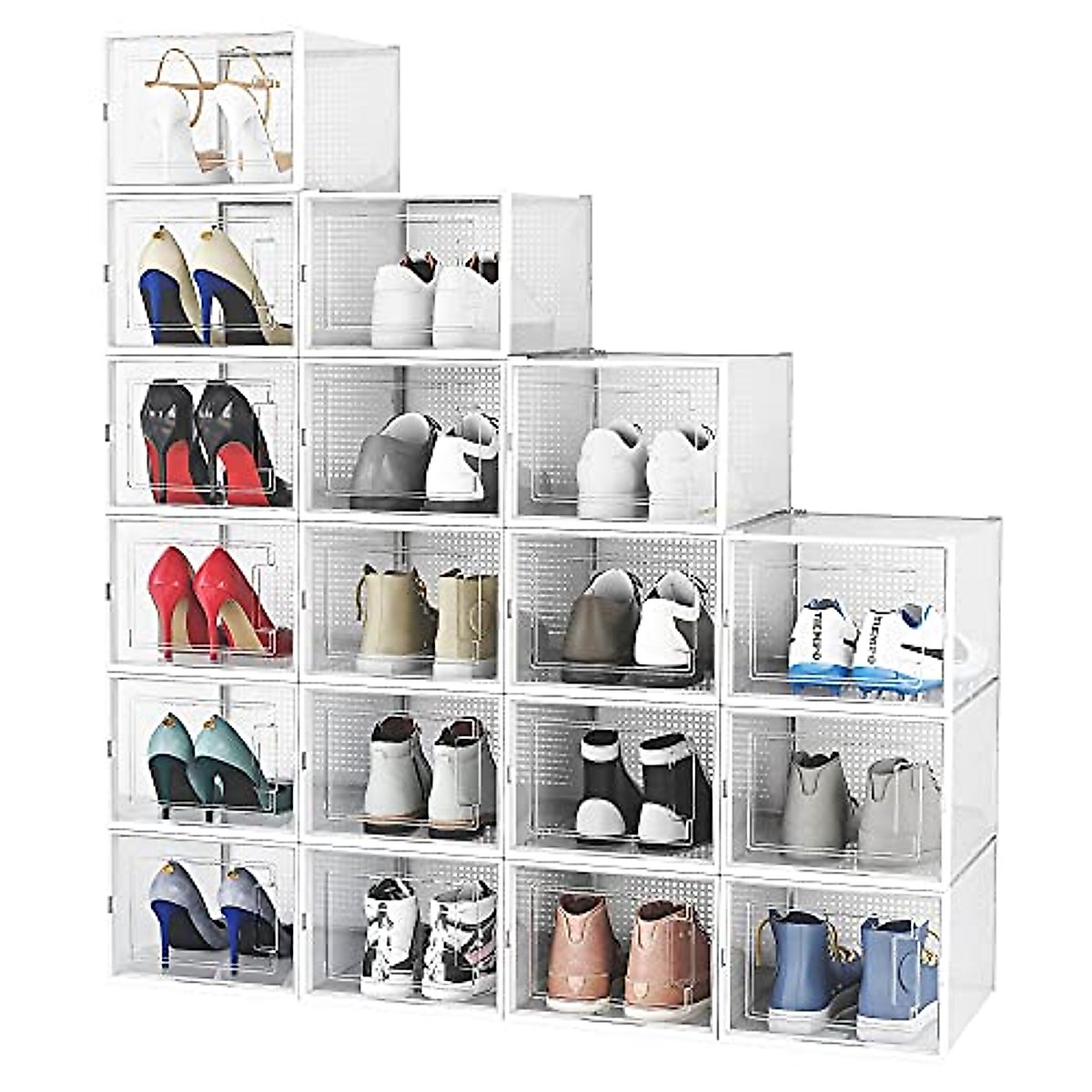 Yescom Foldable Shoe Storage Box 18 Pack Shoe Organizer Bins Closets Stackable Sneaker Container for Home Closet Apartment Use Clear Large Size