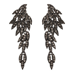 BriLove Art Deco Angel Wings Rhinestone Retro Statement Earrings for Women Dangling Chandelier Long Drop Grey Black-Tone