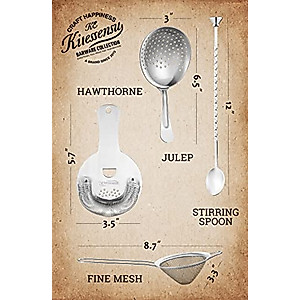 KITESSENSU Cocktail Strainer Set, 4 Pcs 18/8 Stainless Steel Bar Tools with Stirring Spoon- Hawthorne Strainer, Julep Strainer, Fine Mesh Strainer