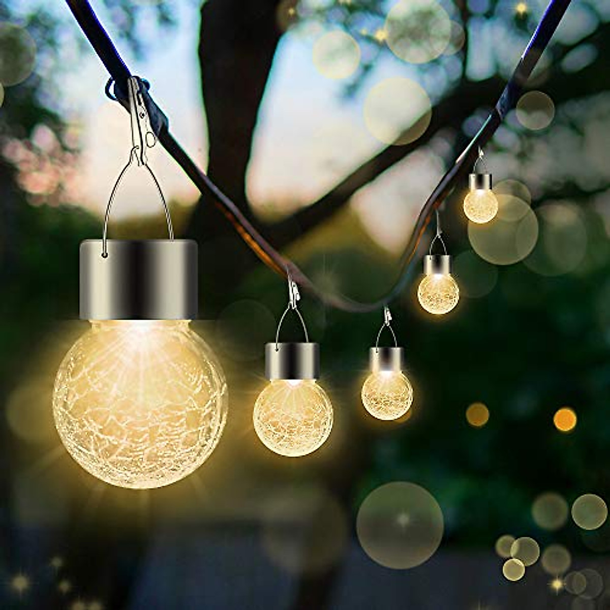 Solar Outdoor Lights Decorative 12 Pack, Hanging Solar Garden Lights Waterproof, Solar Powered Globe Lantern Cracked Glass Ball Lights for Yard Patio Fence Tree Umbrella Holiday Decoration,Warm White