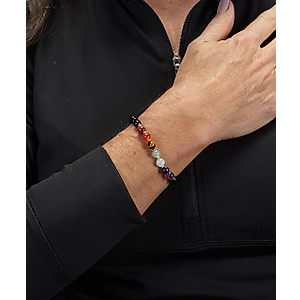 Cherry Tree Collection Natural Genuine Gemstone Chakra Stretch Bracelet | 6mm Beads, Sterling Silver Spacers | Men/Women (Black Tourmaline - Medium)