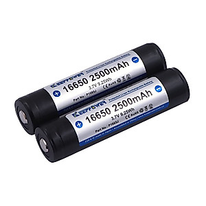 OooSure 2 pcs 3.7V 16650 2500mAh Button Top Rechargable Lithium Batteries for Flashilght Like E2T-MV E2DLU-A SF6P G2X LX 6P 9P G2 M951 E2DL P2XD