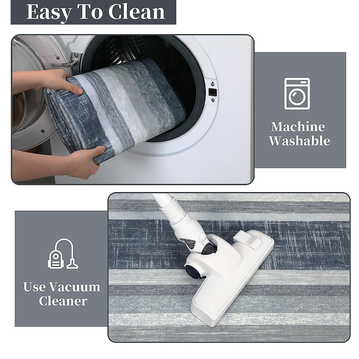 Area Rug 8x10 Washable Rug for Living Room Non Slip Mid-Century Modern Rugs Ultra Soft Bedroom Rugs Low Pile No-Shedding Contemporary Indoor Carpet for Kitchen Dinning Room Home Office, Grey