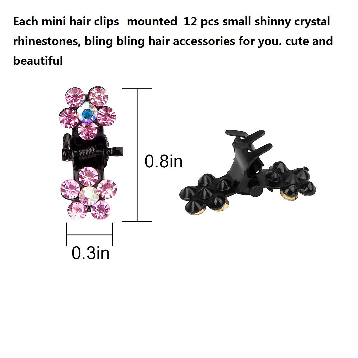 ANBALA Mini Claw Clips, 65pcs No-Slip Grip Jaw Clips Glitter Teeth Clips Rhinestone Metal Clamps Mix Colored Flower Hair Accessories for Women Girls