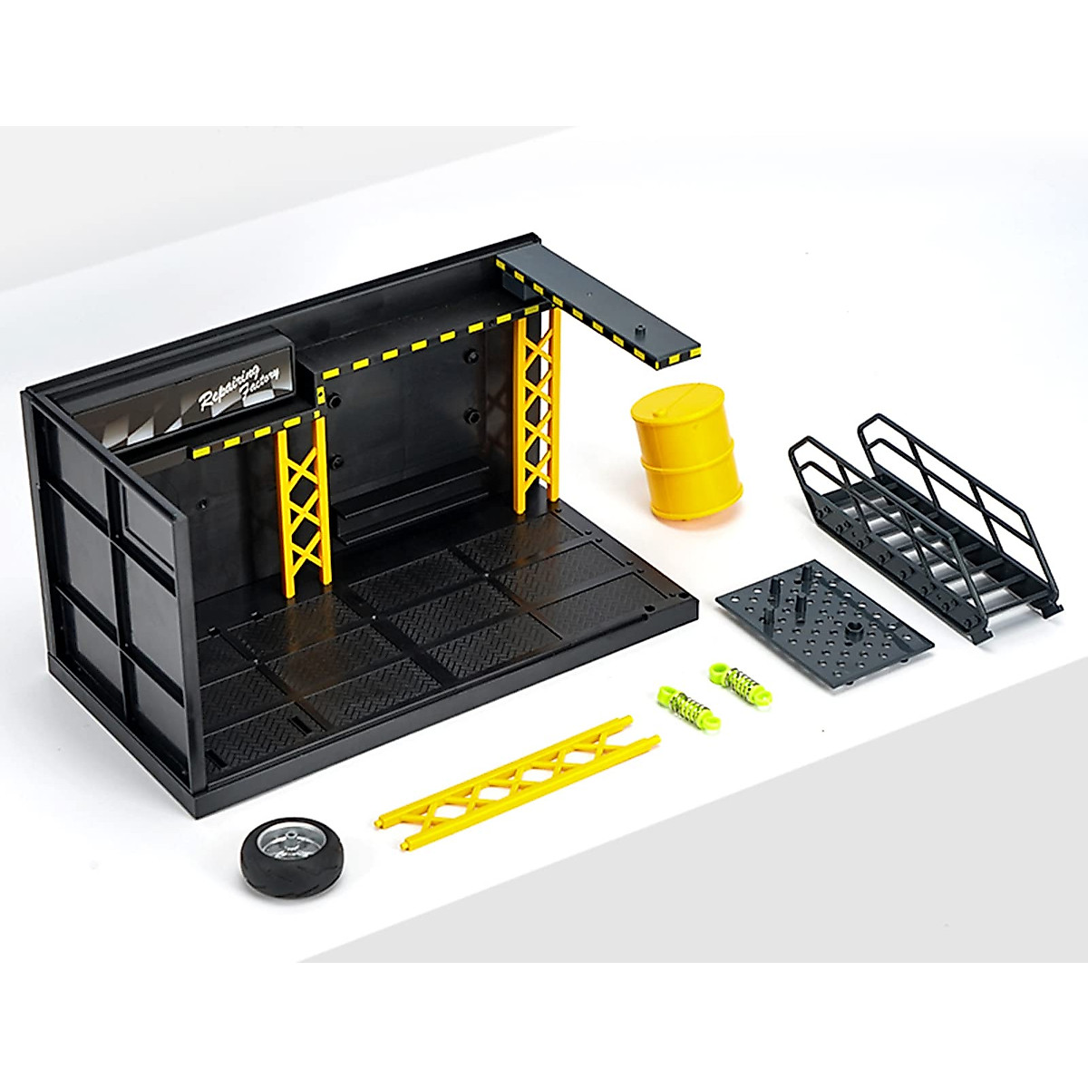 Gilumza Display Case DIY Simulation Scenario Die-cast Model with LED Light, Garage Scene Model for Motorcycle Toy Car Toys Collectibles Assemble (9x4x5inch)