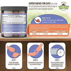 Strawfield Pets Super Chews for Cats - Lysine, Probiotics, Omega 3 Fish Oil (Salmon Oil), Catnip - Supports Immune, Gut, Skin & Joint Health - 120 Hickory Bacon Salmon & Liver Flavored Softchews