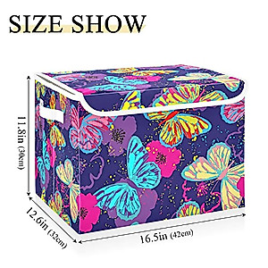 innewgogo Butterflies Painting Storage Bins with Lids for Organizing Collapsible Storage Cube Bin with Handles Oxford Cloth Storage Cube Box for Car