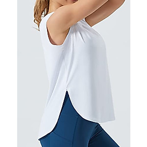 THE GYM PEOPLE Women's Workout Tank Tops Loose Fit Sleeveless Cotton Running Shirts White