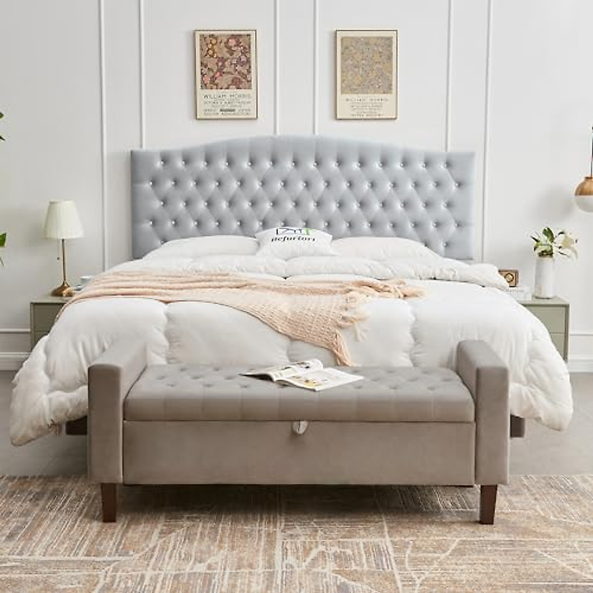 Befurtori King Headboard Only, Upholstered Headboard King for Adjustable Bed Velvet Tufted Cal King Size Wall Mounted Headboard with Solid Wood Legs Head Board, Gray