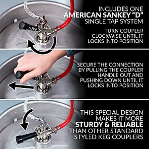 HomeCraft Black Stainless Steel Full-Size Kegerator Draft Beer Dispenser & Beer Cooler, Spring-Loaded Tap Dispenser, Holds 1/6, 1/4, 1/2 Barrels, 2.5-Pound CO2 Tank, Single Meter Regulator