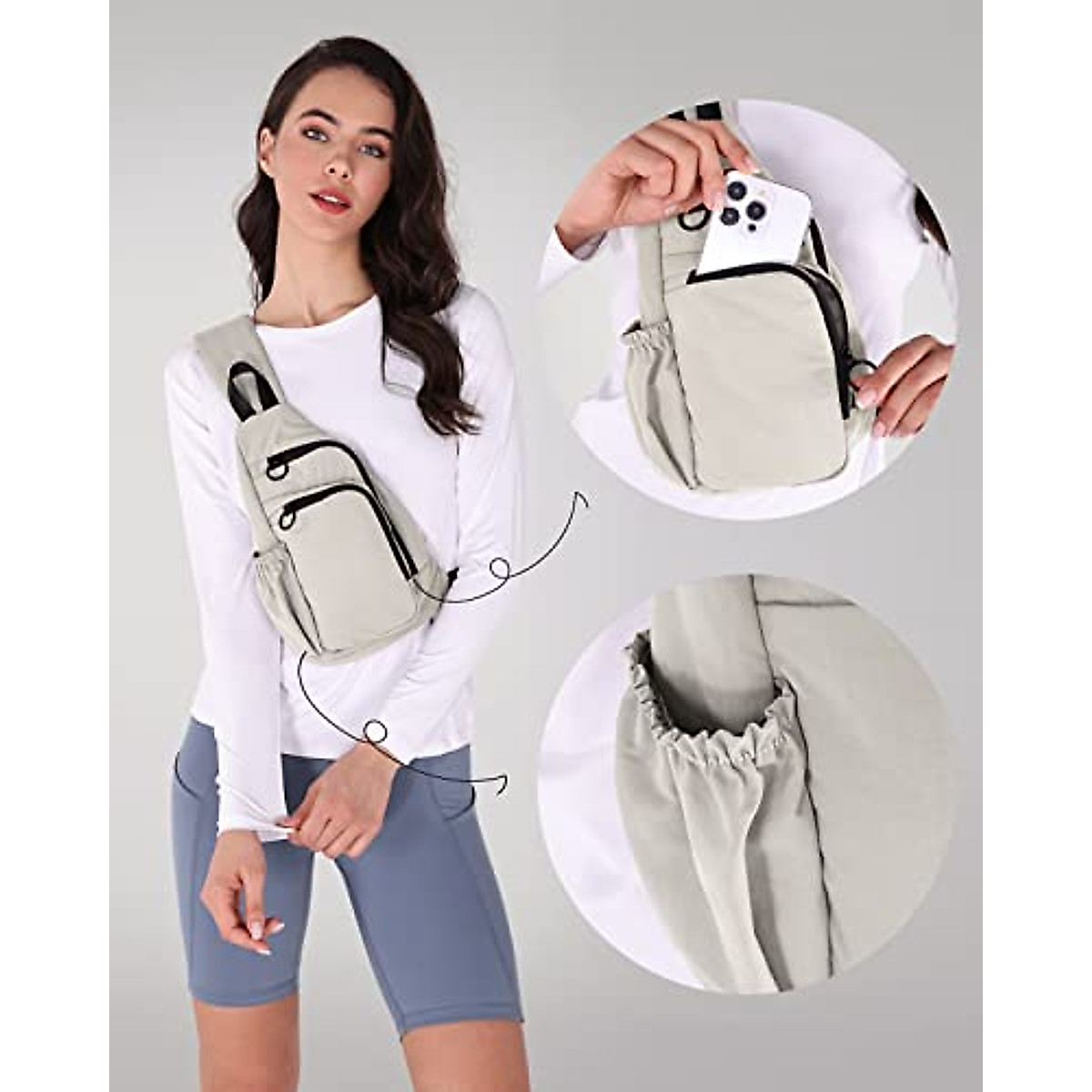 ODODOS Crossbody Sling Bag with Adjustable Straps Small Backpack Lightweight Daypack for Casual Hiking Outdoor Travel, Light Grey