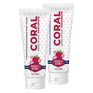 Coral Nano Silver Bubble Berry Kids Toothpaste, Natural Fluoride Free Teeth Whitening Toothpaste, Coral Calcium Nano Silver Infused SLS Free - 4 Ounces (2 Pack)