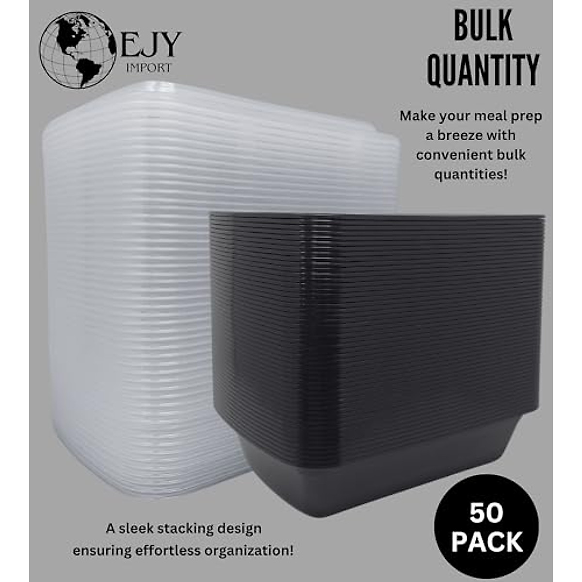 EJY IMPORT Rectangular And Round Meal Prep Food Containers with Lids - Stackable - Dishwasher/Microwave/Freezer Safe - One Compartment Box - Reusable Storage - 50 Sets (38 OZ - 50 SETS - RECTANGLE)