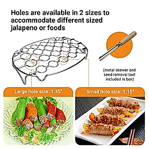 Jalapeno Rack - 12"X8.5" Popper Rack With Jalapeno Corer Tool, Jalapeno Grill Rack Contain 2 Sizes Of Holes For Different Sizes Of Peppers; Folds To Use As Steam Rack For Oval Roasting Pan And Grills
