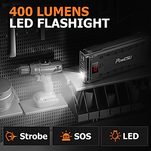 PowEsu Car Battery Jump Starter - 3000A Peak 12V Portable Battery Jump Starter(Up to 10.0L Gas or 8L Diesel Engine) Portable Power Bank with USB Quick Charge,LED Light