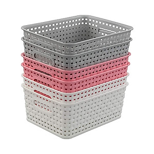 Ortodayes 6 Pack Plastic Woven Basket, Small Bathroom basket