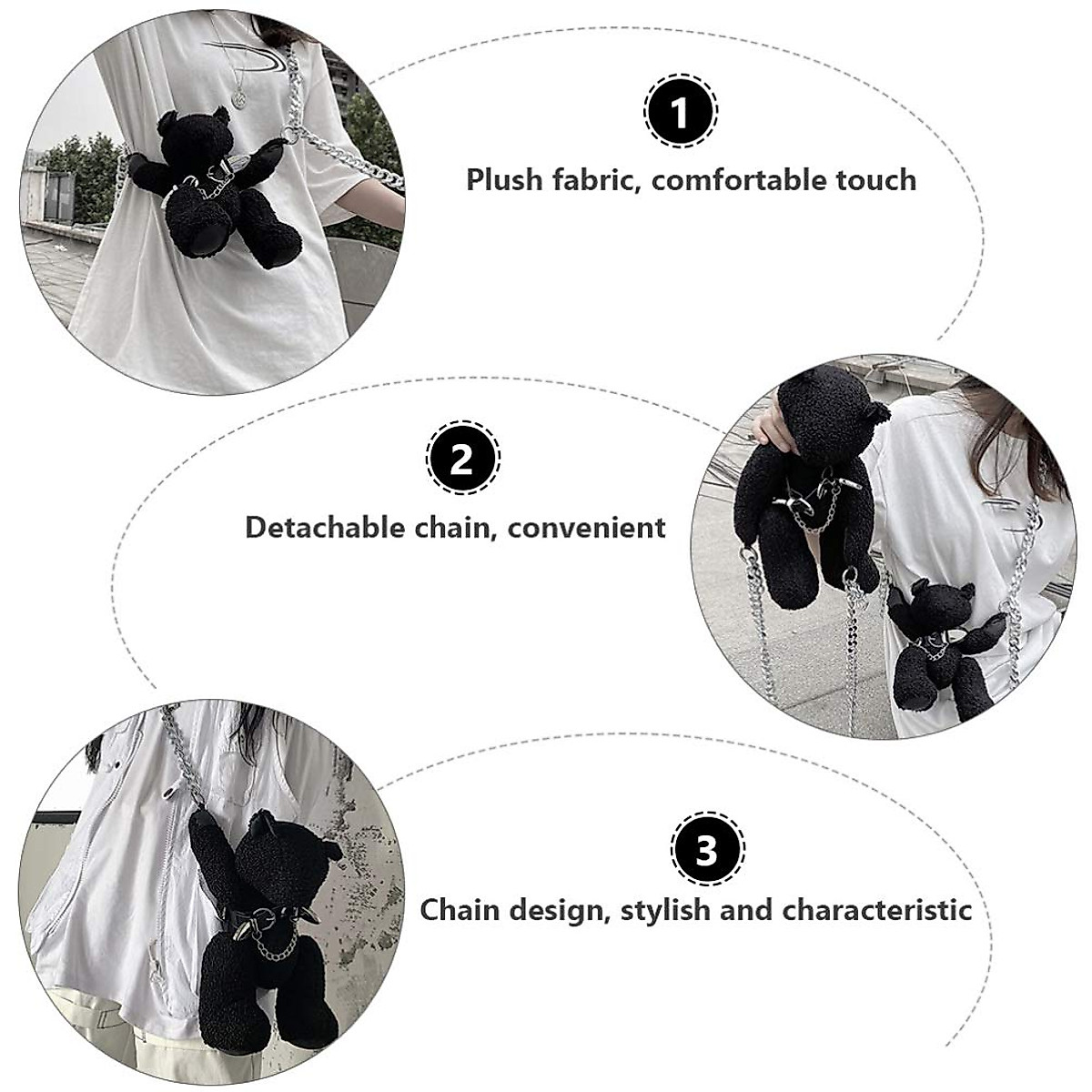 TENDYCOCO Crossbody Bag with Chain Stuffed Animal Purse Teddy Bear Purse Gothic Purse 13.3in