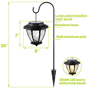 Eeauld Solar Pathway Lights, 2 Pack Shepherd Hook Lights Waterproof Hanging Solar Lights 34 Inch Outdoor Solar Lanterns 3000K Warm White