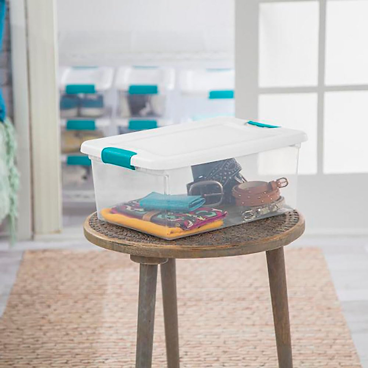 Clear Latching Storage Boxes Bins Stackable with Hinged Lids BPA and Phthalate Free Made In USA (15 Quart)