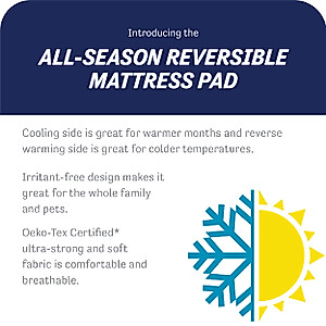 All-In-One Water-Resistant All-Season Cooling and Warming Reversible Fitted Mattress Pad, Full,White