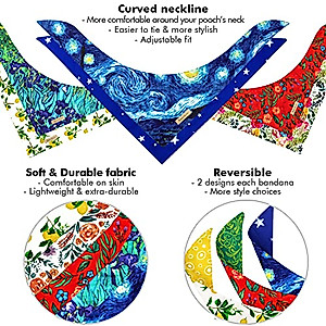 Reversible Dog Bandanas. Soft & Durable Fabric Bibs Kerchief Scarfs. Curved Neckline & Adjustable Fit. Designs for Boys & Girls for Small Medium Large Breed. Essential Pet Accessories