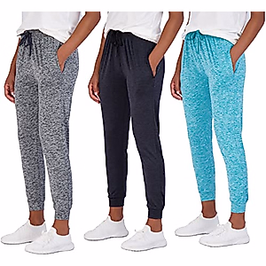 Real Essentials 3 Pack: Womens Plus Size Dry Fit Athletic Active Lounge Jogger Sweatpants Sweat Pants Teen Workout Gym Yoga Track Running Casual Pockets Soft Lightweight Exercise Just My - Set 5, 2X