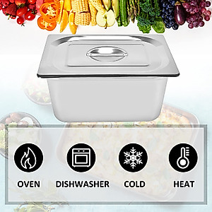 DatingDay 4 Packs Stainless Steel Hotel Pan,1/2 Size x 6" Deep，22 Gauge/0.7mm Thick Steam Table Pan Anti Jam Steam Table Pan with Lid,Stainless Steel Container (1/2 Size x 6" Deep)