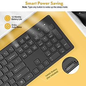 RATEL Office Wireless Keyboard, 2.4G Full-Size Silent Keyboard with Numeric Keypad, Long Battery Life, Lag-Free, Slim USB Cordless Keyboard for PC Laptop Computer Windows (Black)