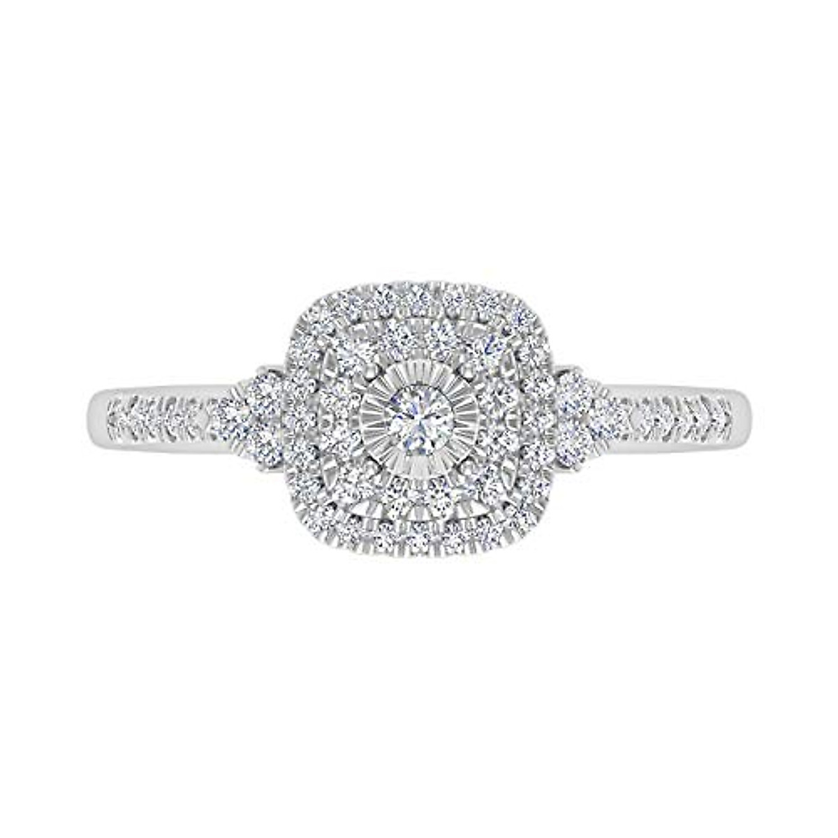 1/3 Carat Cushion cut Halo Diamond Engagement Ring in 10K White Gold - IGI Certified (Ring Size 7)