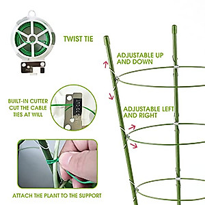 4 Pack Tomato Cage Plant Support Cages for Garden, 18 inches Trellis for Climbing Plants, Upgrade Garden Plant Stakes with Adjustable Ring, Tomato Rings for Support, with Twist Tie
