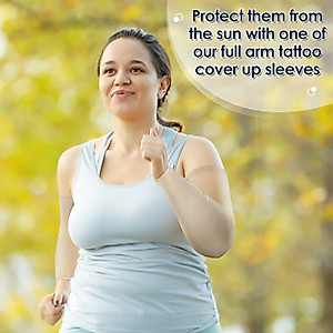8 Pieces Plus Size Full Arm Sleeves UV Sun Tattoo Arm Sleeve Cooling Arm Compression Covers Tattoo Cover Up for Women Men (Beige)