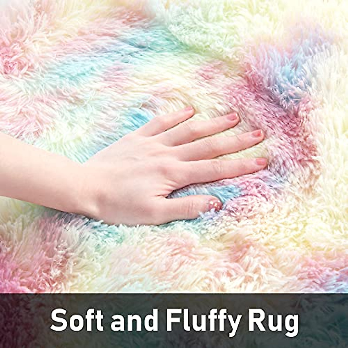 ST. BRIDGE Soft Round Rainbow Rug for Girls Room, Fluffy Circle Rug for Kids Room Decor, Indoor Modern Anti-Skid Fuzzy Nursery Mats, Shaggy Fur Area Rugs for Living Room Bedroom Plush Carpet, 4 Feet