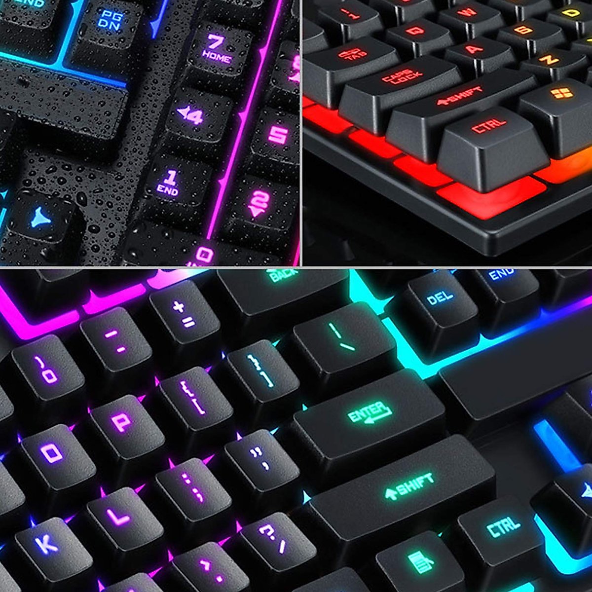 Gaming Keyboard,RGB Backlit Gaming Keyboard,104 Keys USB Wired Mechanical Keyboard,Water-Resistant Design with Drainage Holes,for Desktop,Computer,PC