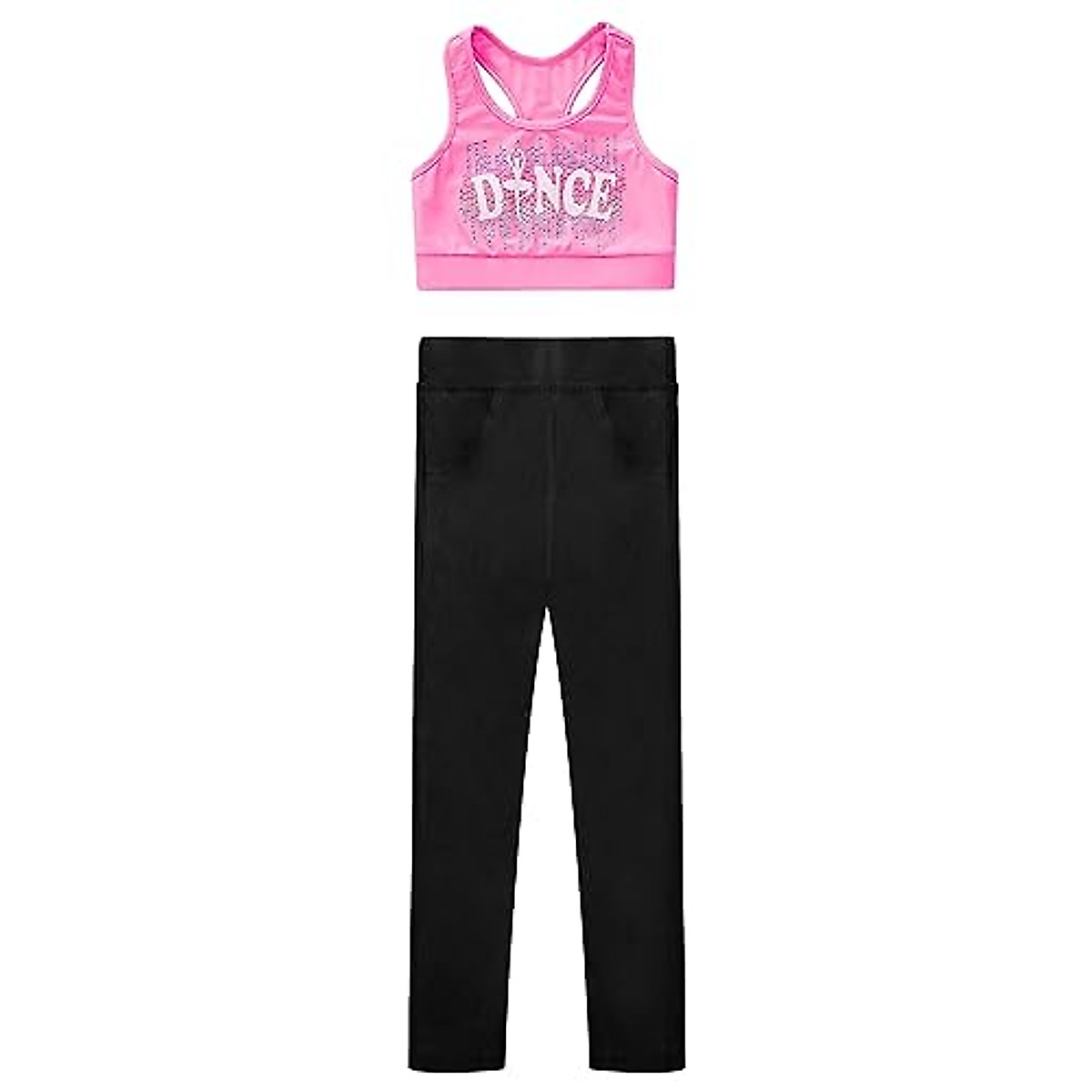 Yeahdor Kids Girls' 2 Piece Athletic sleeveless Dance Crop Tops with Legging Set Gym Workout Fitness Active Outfit Printed Pink 8 Years