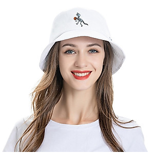 ZLYC Unisex Fashion Embroidered Bucket Hat Summer Fisherman Cap for Men Women Teens (Dinosaur Skeleton White)