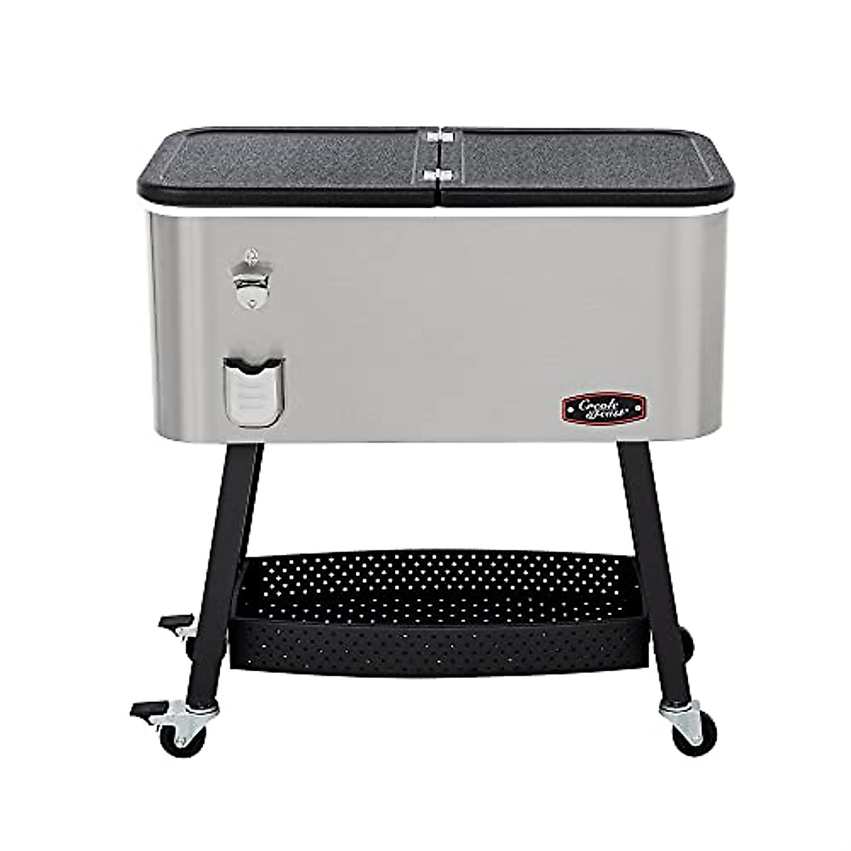 CreoleFeast CL8001S 80-Quart Premium Rolling Cooler, Stainless Steel Portable Cold Drink Beverage Cooler Cart for Outdoor Patio, Tailgating, Poolside BBQ Party, Silver