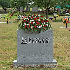 Sympathy Silks Artificial Cemetery Flowers - Grave Decorations Winter Memorial - Christmas Red and White Mums Saddle for Headstone