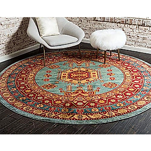 Unique Loom Sahand Collection Area Rug - Shapur (8' Round, Light Blue/ Light Brown)