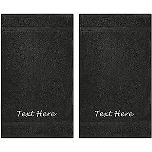 Personalized Towels Set with Embroidered Text - 2 Pack Highly Absorbent & Super Soft Turkish Cotton Hand Towels for Spa, Gym, Pool and Hotels - 16"x27" Monogrammed Towels - Black Towel Set