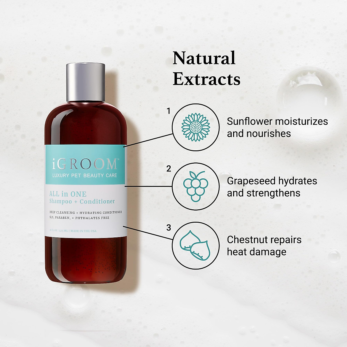 iGroom All-in-One Dog Shampoo + Conditioner, Luxury Pet Beauty Care, Deep Clean All Coat Types, Hydrate and Condition Coat, Made in The USA, 16 oz